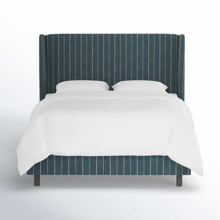 Tilly Upholstered Wingback Bed Joss Main Color Fritz Indigo Stripe Size California King